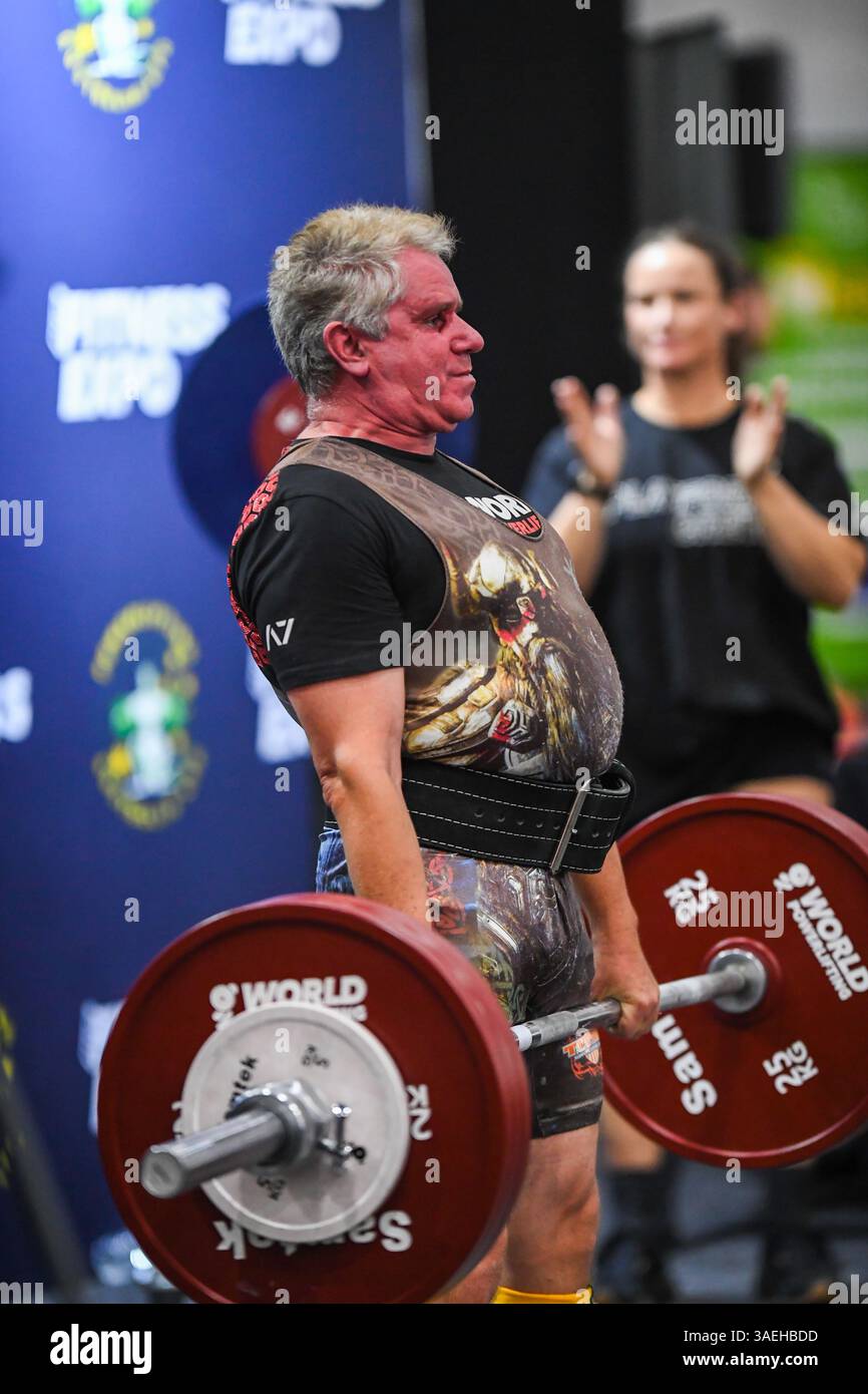 Phil Menzie of Australia is seen in action with a deadlift at the Asia ...