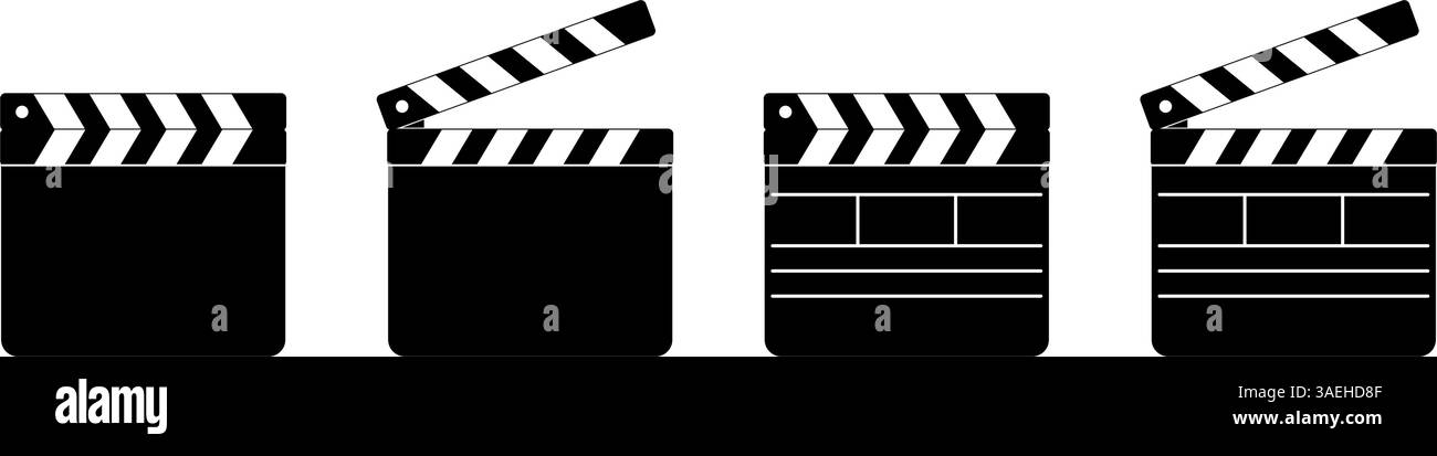 Set Of Clapper Board Icons Isolated On White Background Closed And Open Movie Clapboard