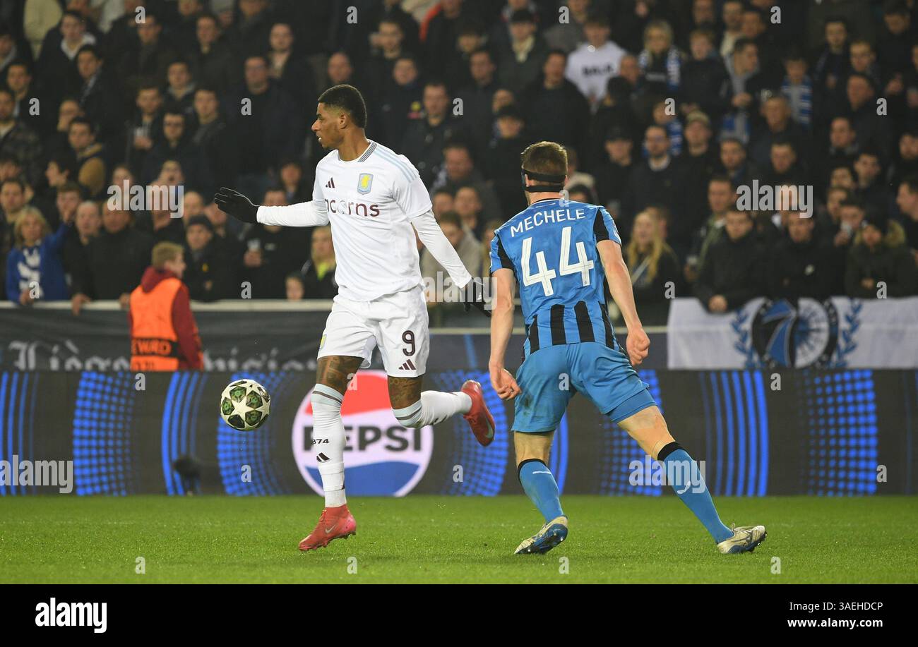 Marcus Rashford, Brandon Mechele in action during the UEFA 2024 ...