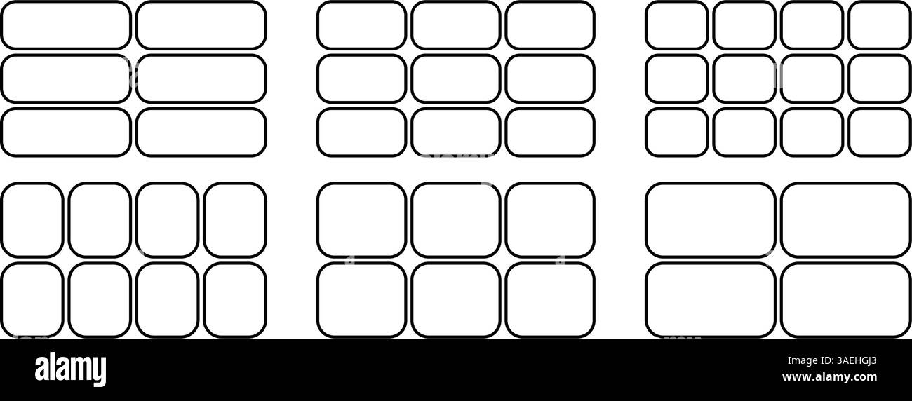 Set of rectangle shapes divided into equal parts isolated on white ...