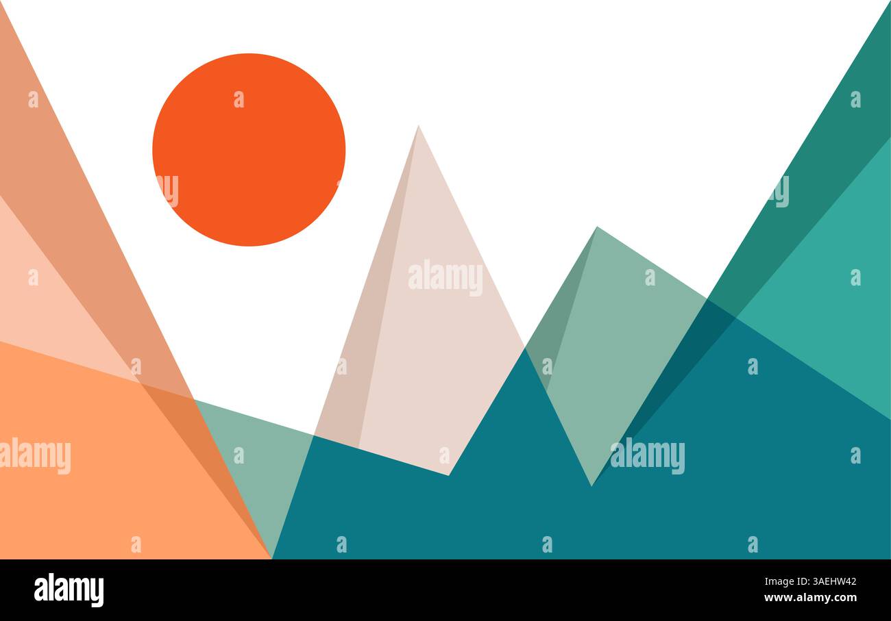 Vector abstract background with mountains and sun. vector illustration ...