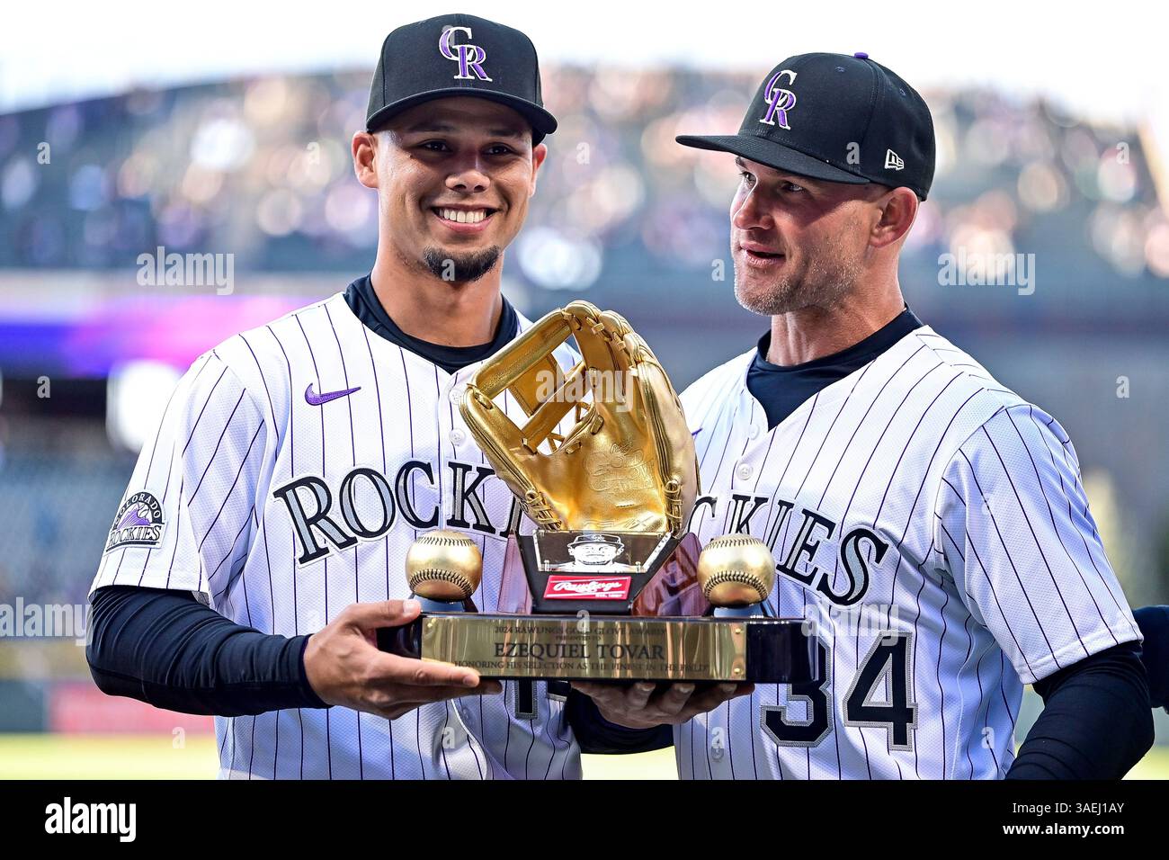 DENVER, CO - APRIL 5: Colorado Rockies shortstop Ezequiel Tovar (14) is ...