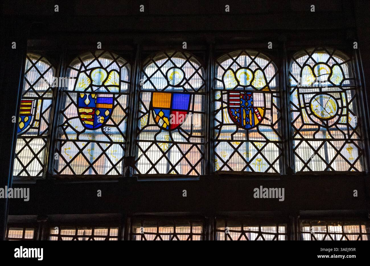 Stained glass windows of the Great Hall at The Kings Head,15TH CENTURY ...