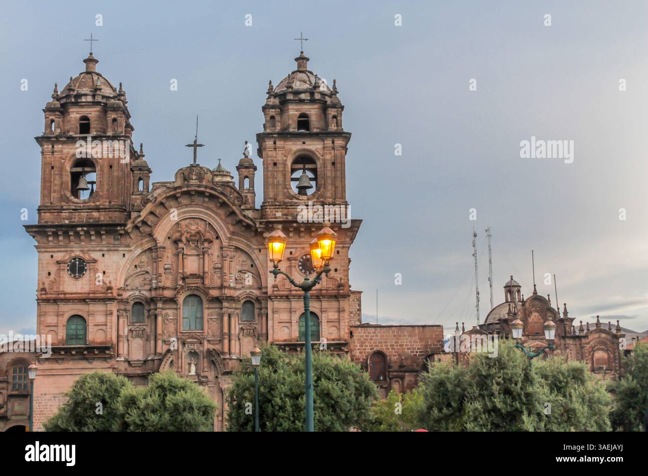 Cusco city center. People walking on the main square of Cuzco city in ...