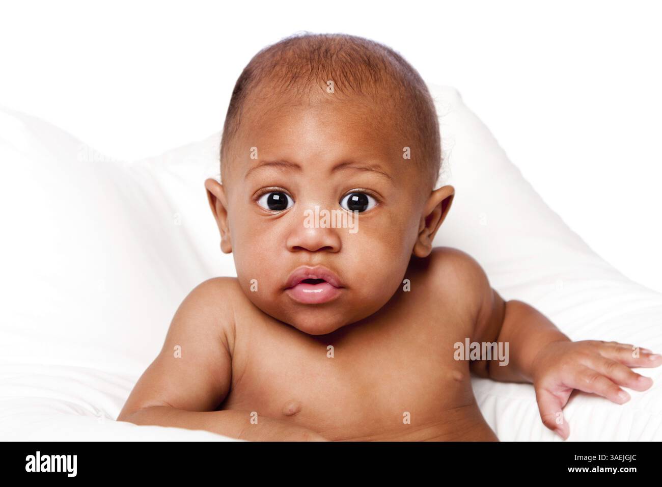 Cute beautiful adorable African baby face with huge eyes on white ...