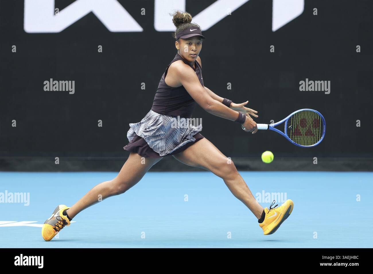 Japanese tennis player Naomi Osaka playing a backhand shot at the ...