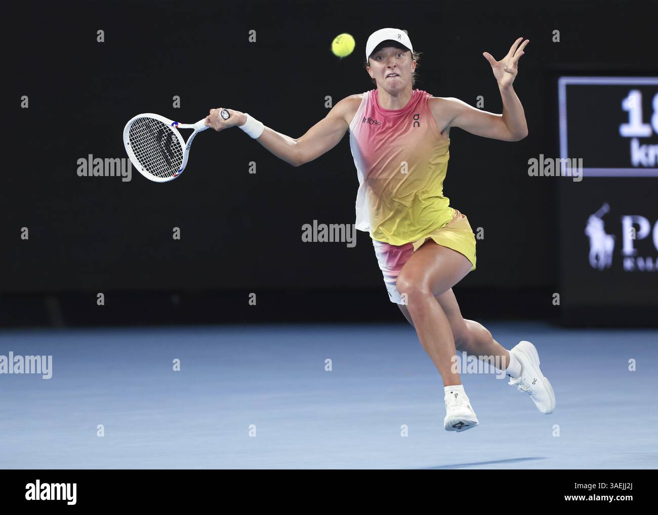 Polish tennis player Iga Swiatek playing a forehand shot at the ...