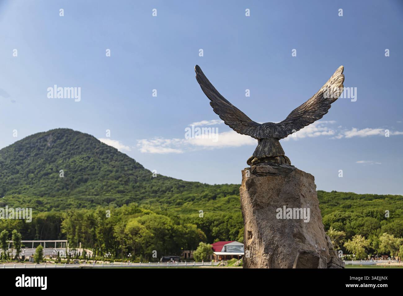 Bronze statue of the eagle-the symbol of the Caucasus on the background ...