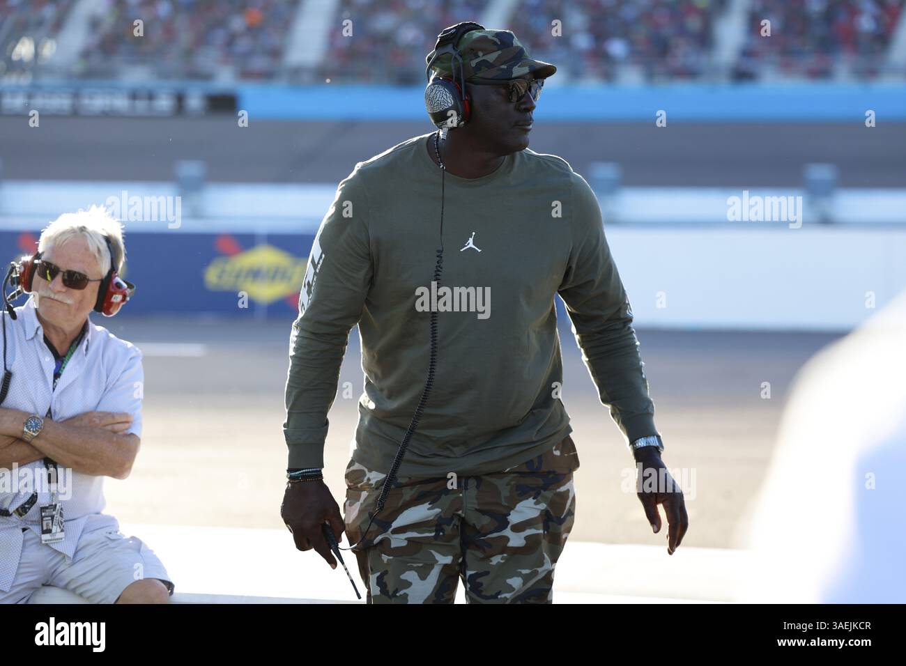 NASCAR team owner, MICHAEL JORDAN, watches his teams practice during ...