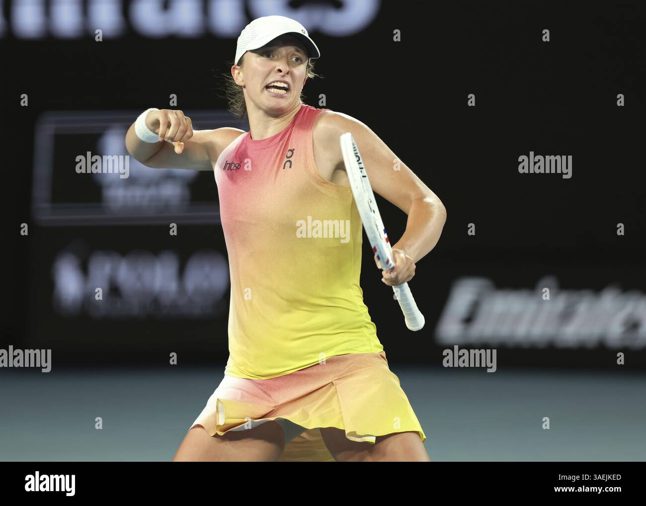 Polish tennis player Iga Swiatek celebrating at the Australian Open ...