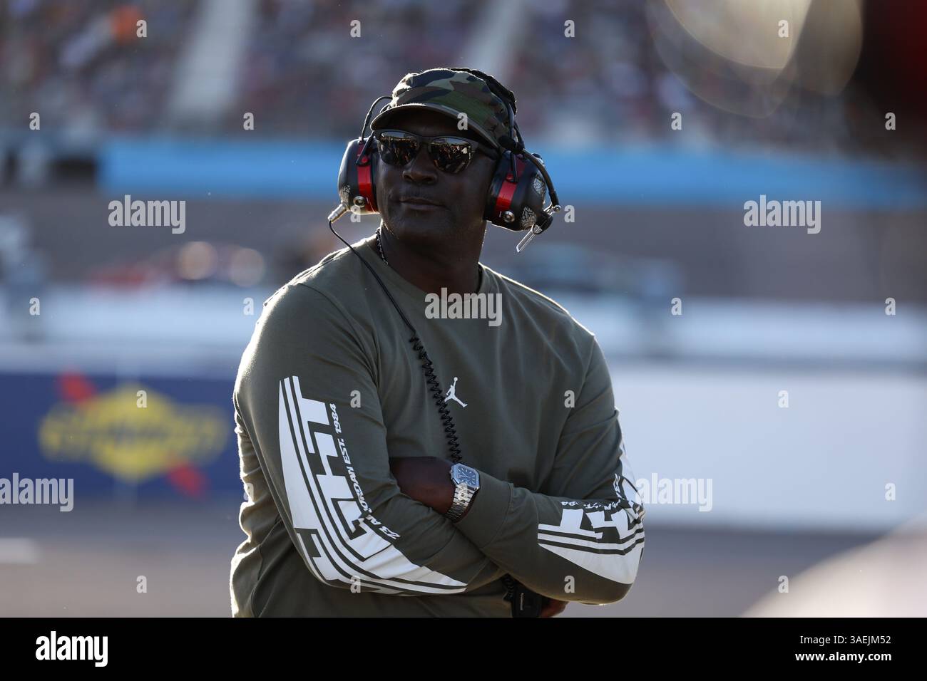 NASCAR team owner, MICHAEL JORDAN, watches his teams practice during ...