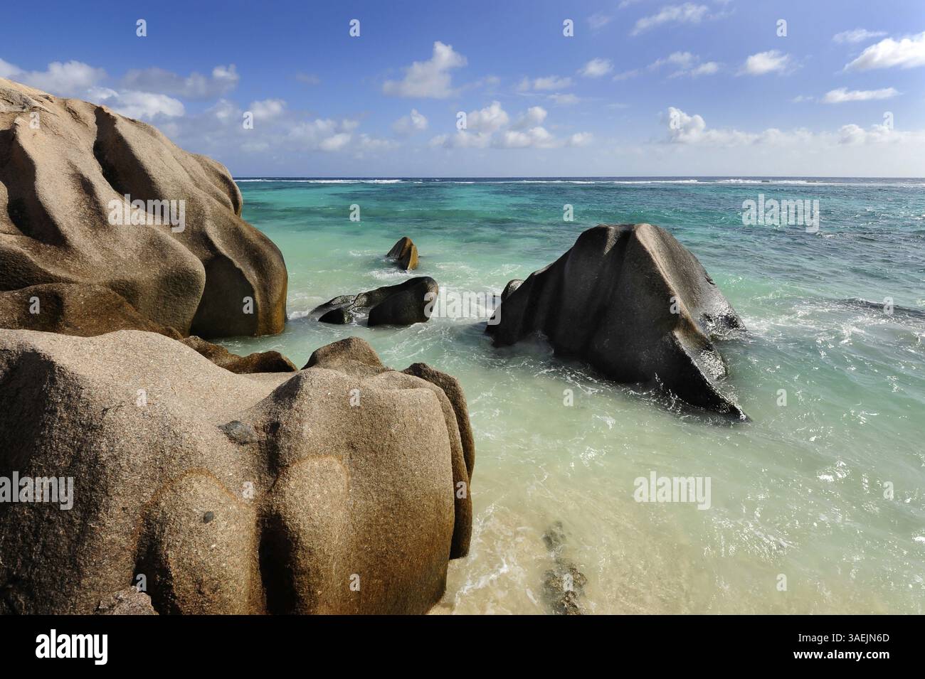 Granite rocks washed out on Anse Source d'Argent beach, Union Estate ...