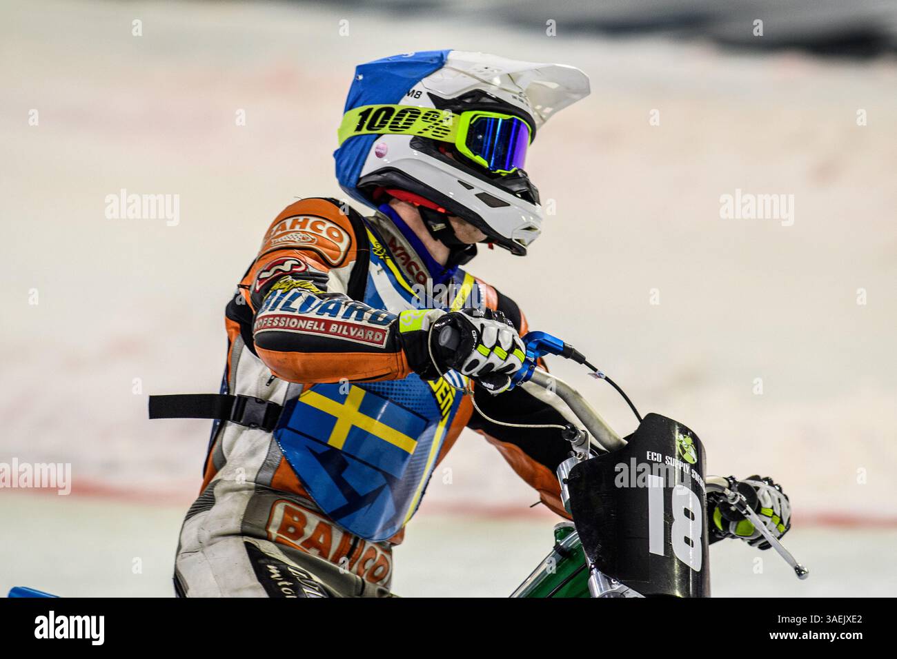 Heerenveen, Netherlands. 06th Apr, 2025. Reserve Melwin Björklin (18) of Sweden during the FIM ...