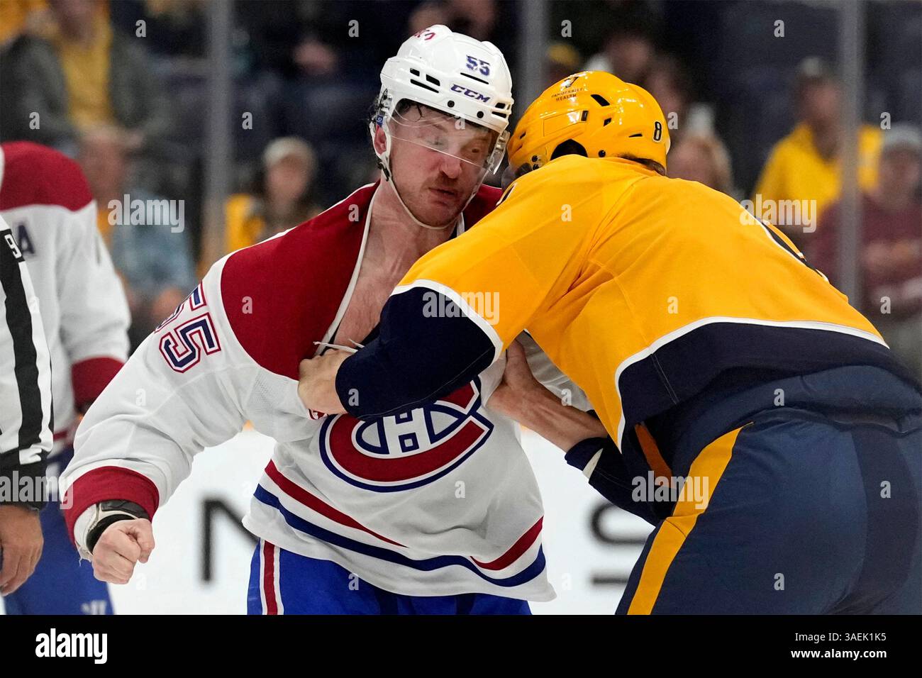 Montreal Canadiens left wing Michael Pezzetta (55) fights with ...