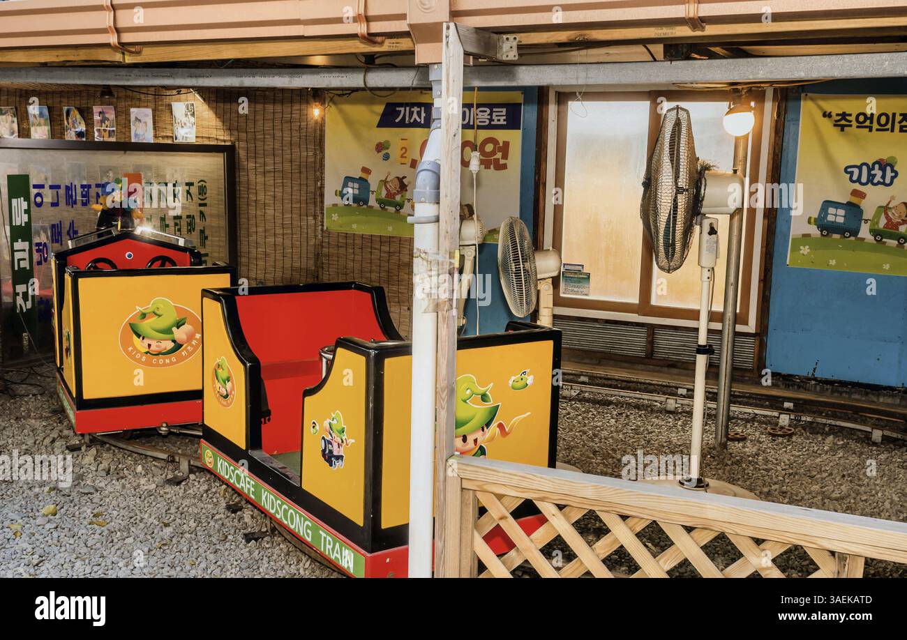 Gunsan, South Korea, November 3, 2020: Child's miniature train cars on ...