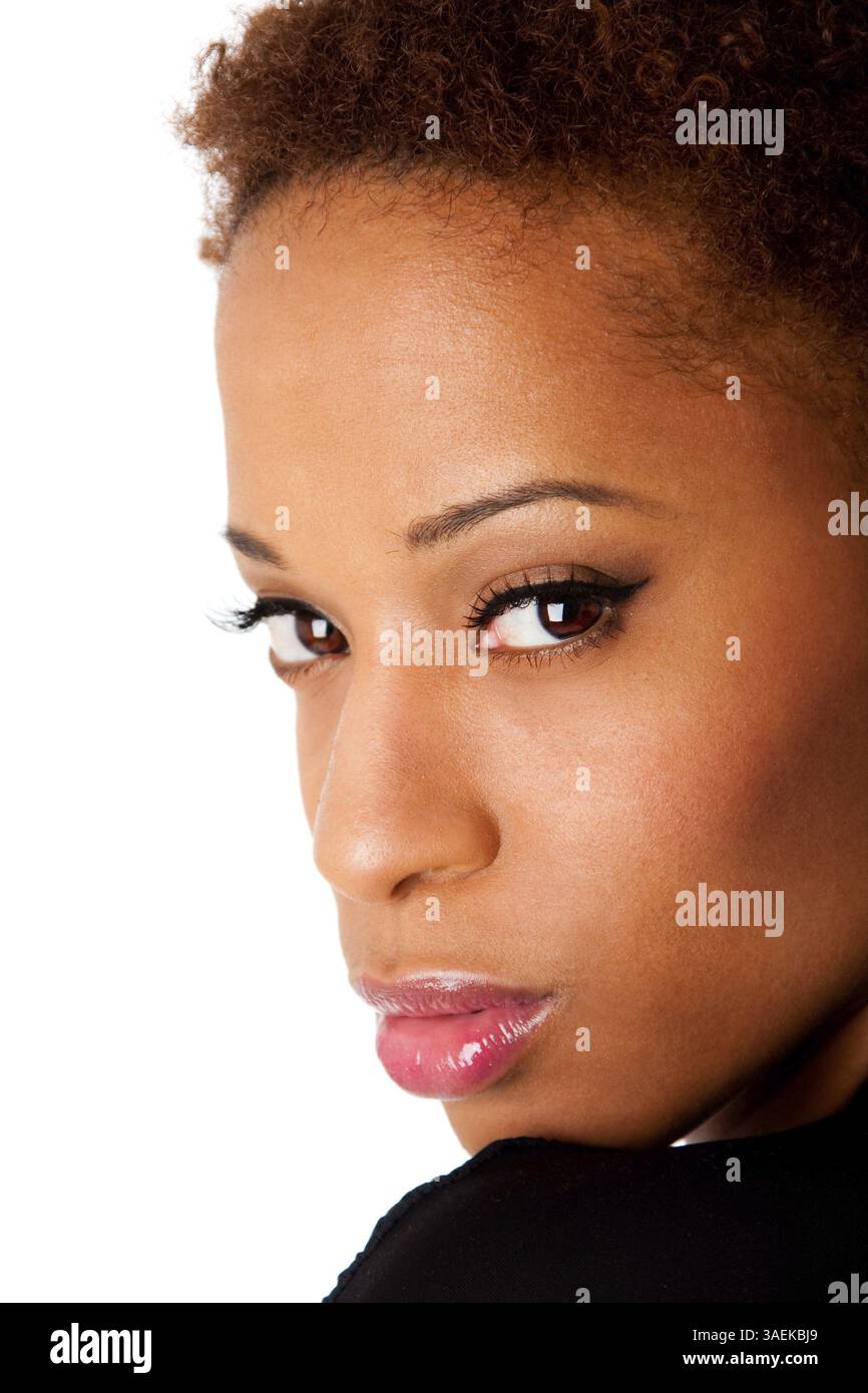Face of beautiful African American woman with natural makeup and ...