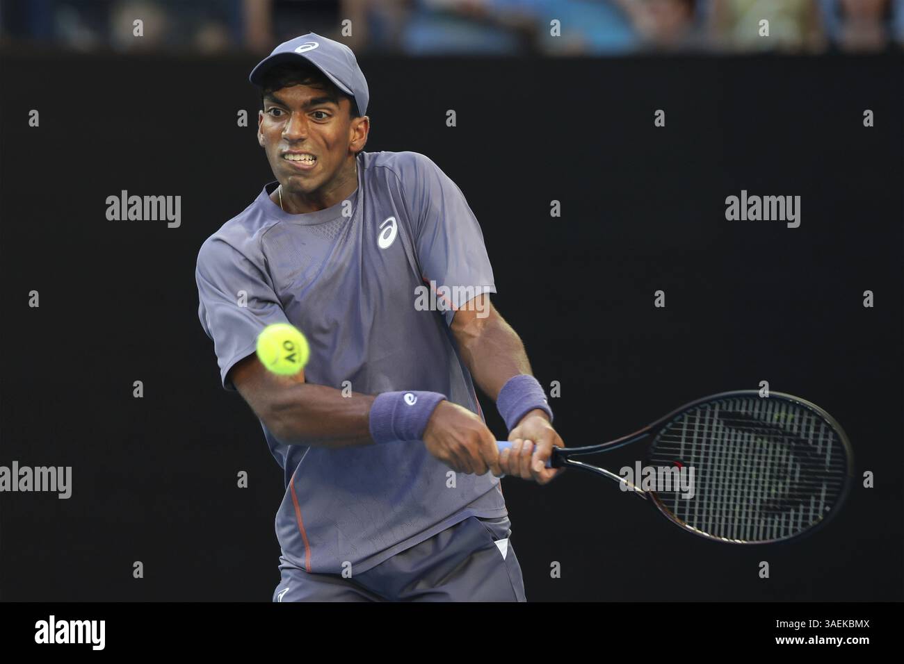American tennis player Nishesh Basavareddy playing a backhand shot at ...