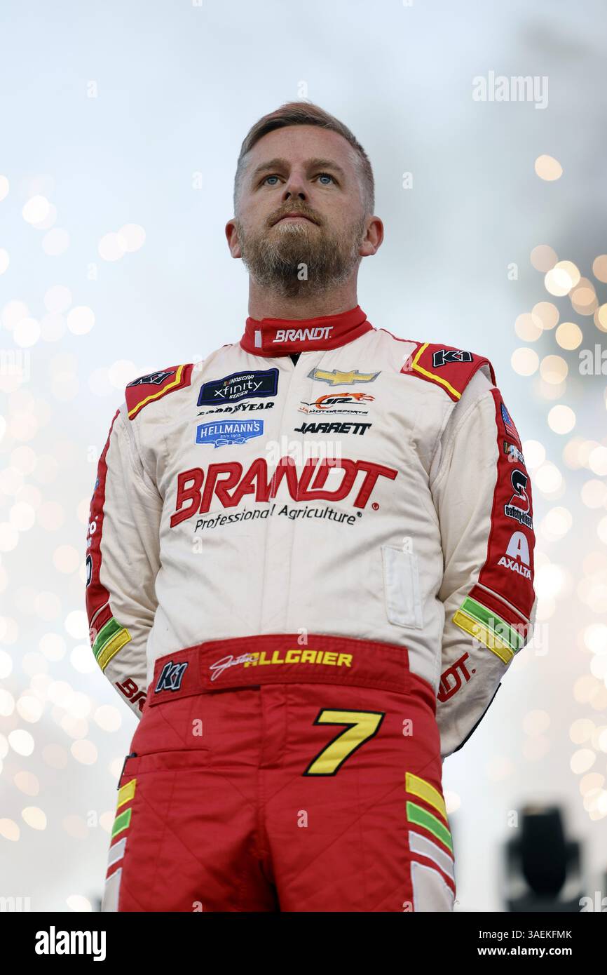 JUSTIN ALLGAIER (7) gets introduced for the NASCAR Xfinity Series ...