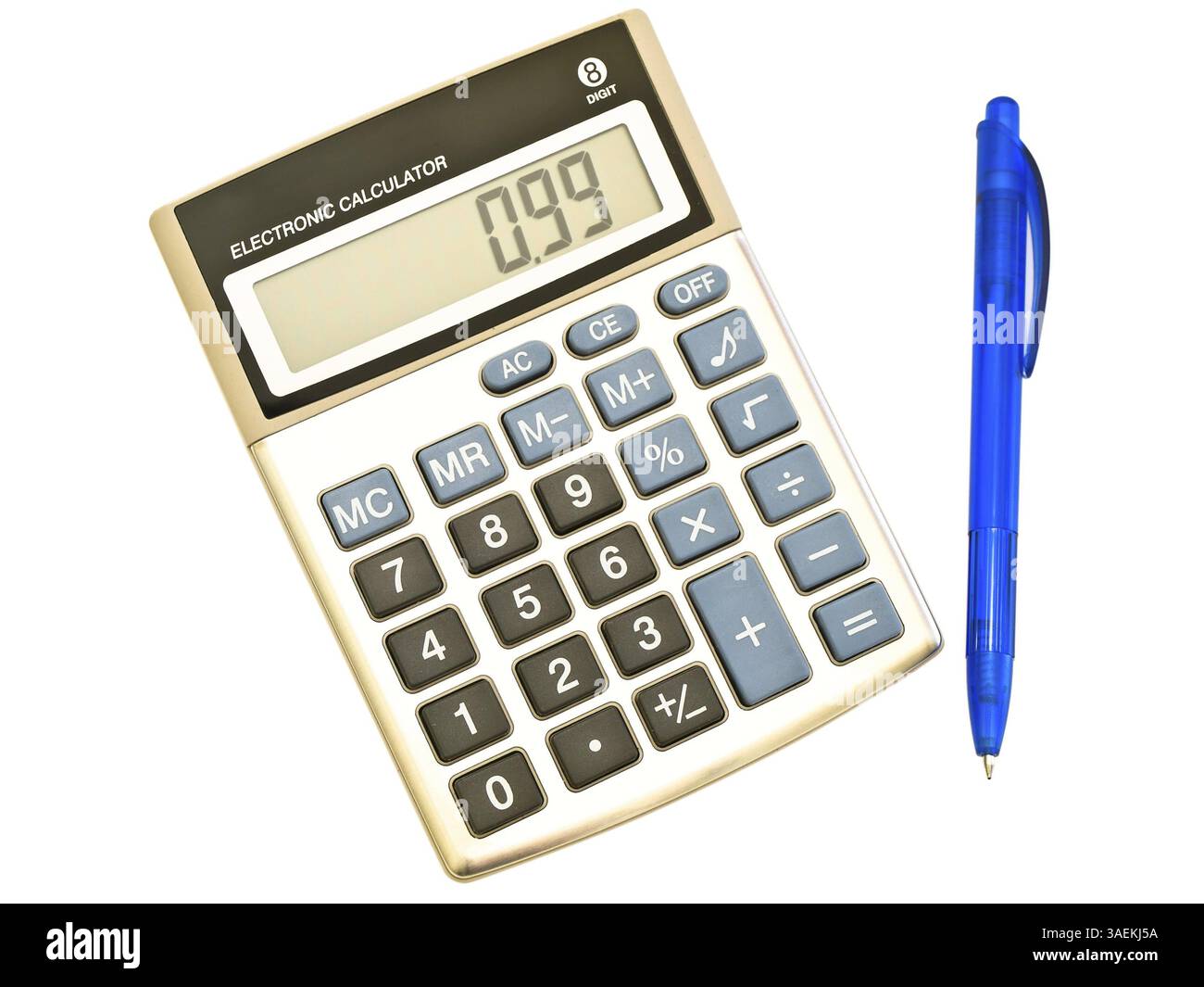Digital calculator and ballpoint pen over the white background Stock ...