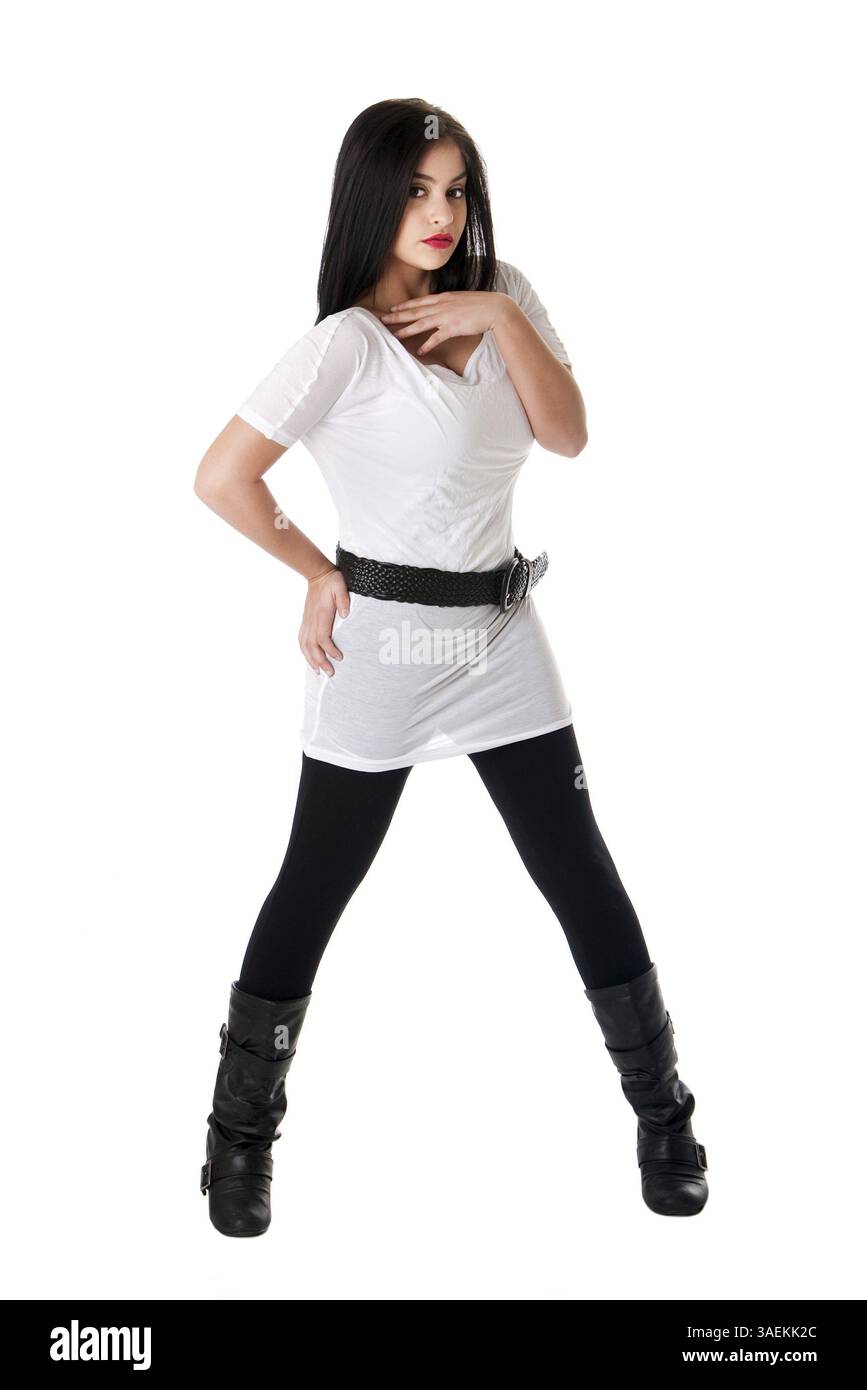 Beautiful brunette wearing black Cut Out Stock Images & Pictures - Alamy