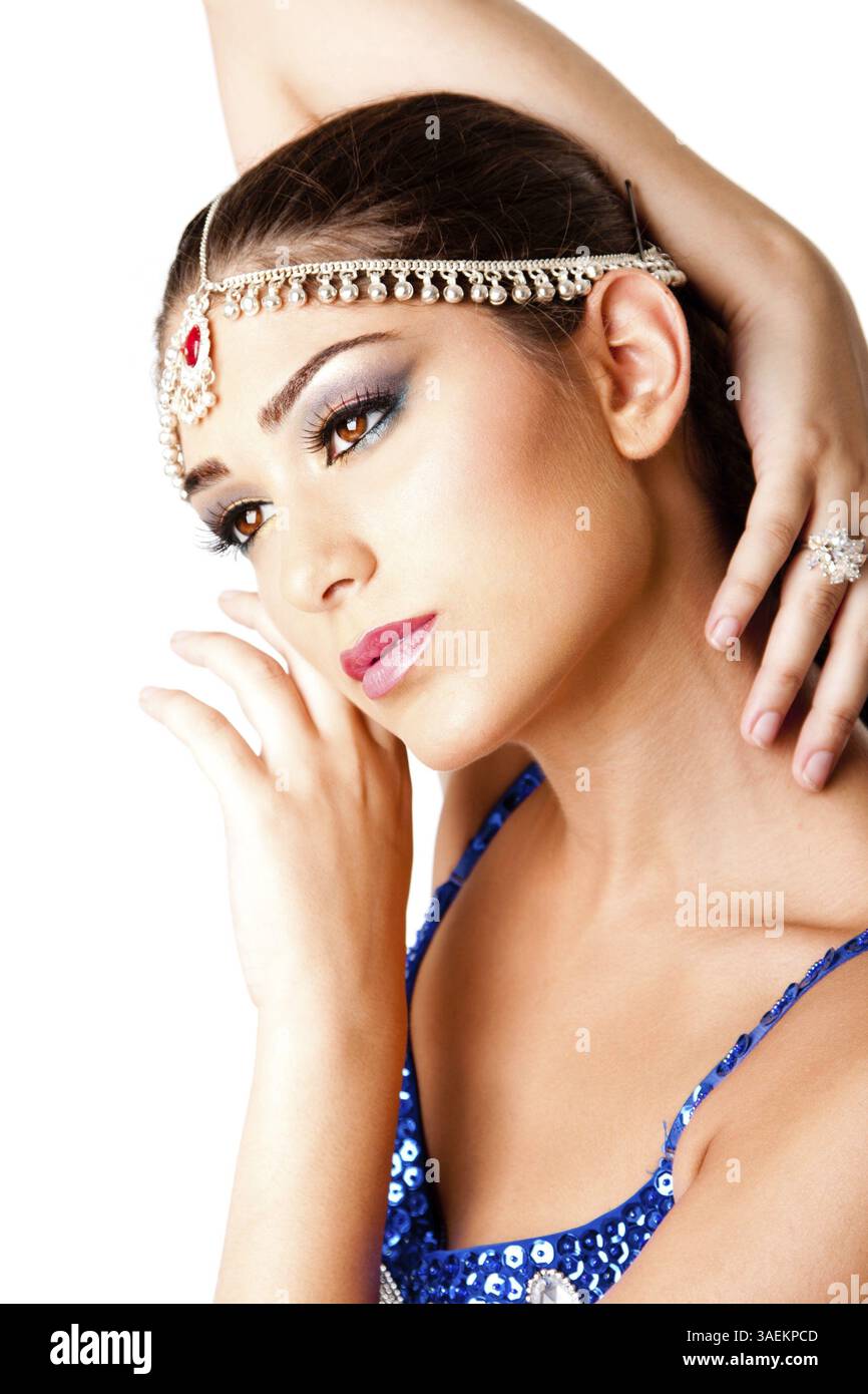 Face with hands of a beautiful Middle Eastern Egyptian Israeli Lebanese ...