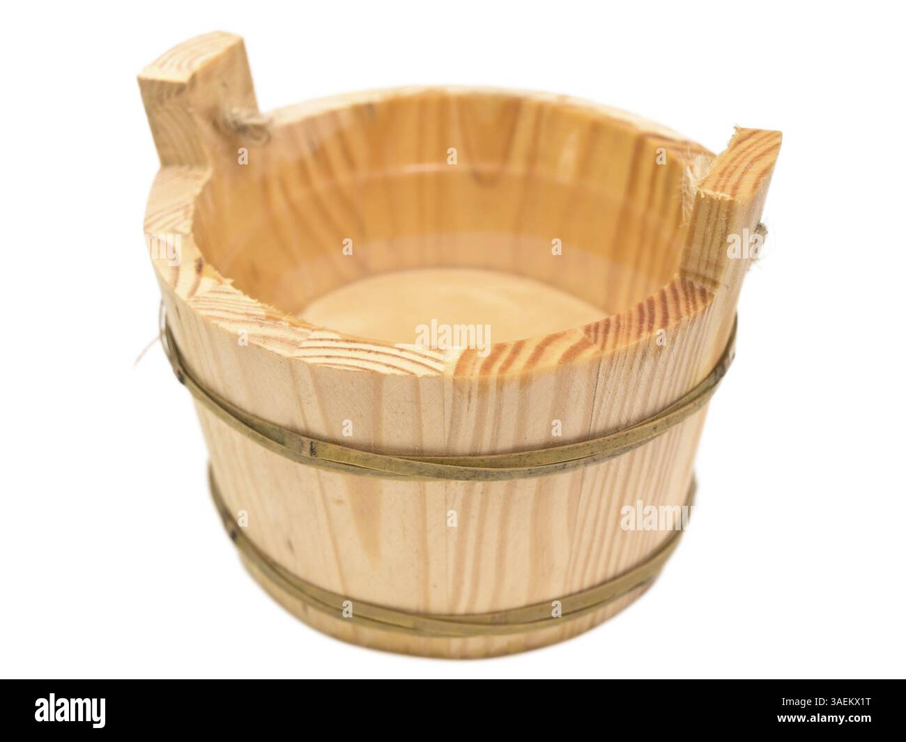 Single wooden sauna vat with water against the white background Stock ...