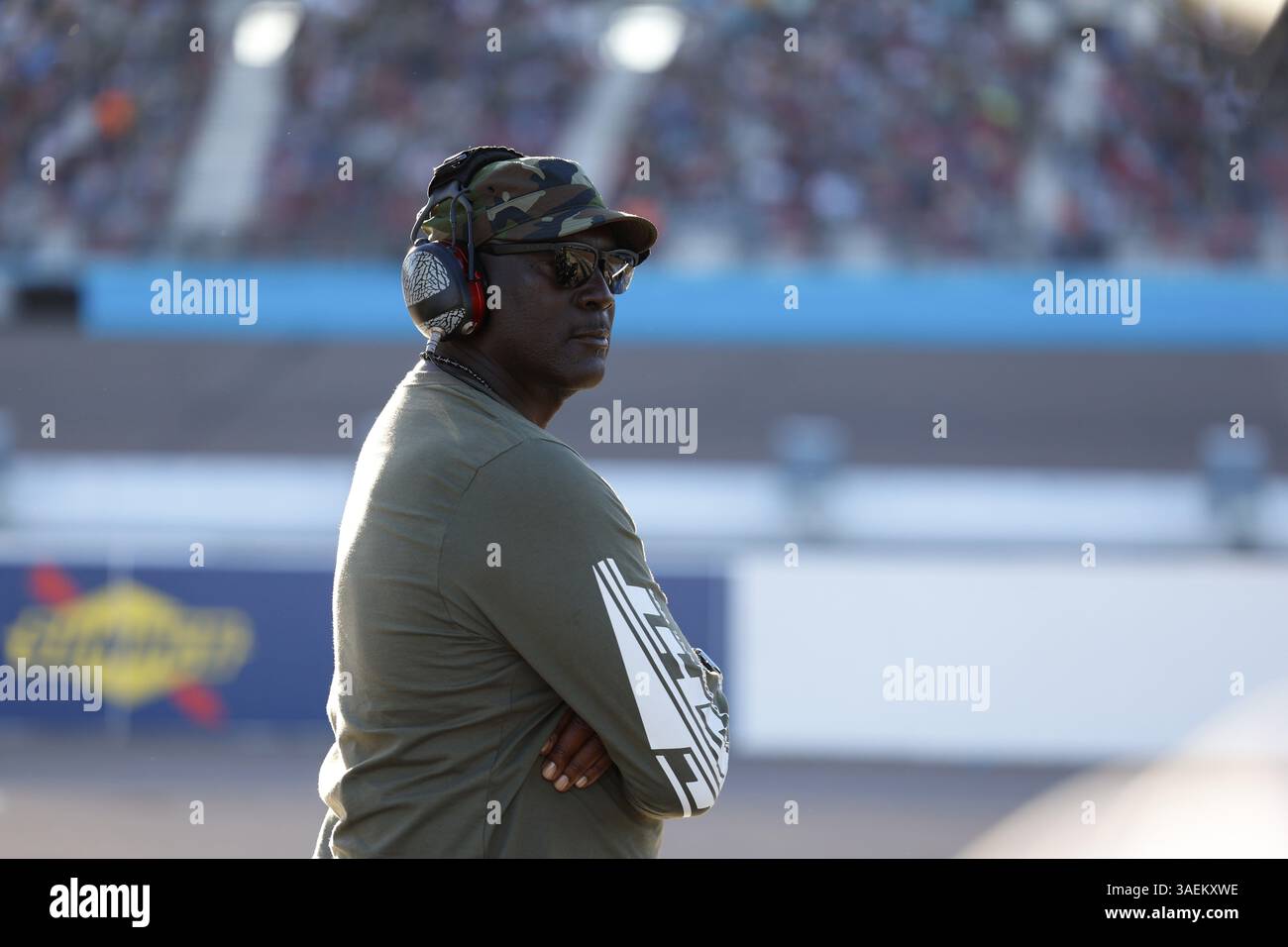 NASCAR team owner, MICHAEL JORDAN, watches his teams practice during ...