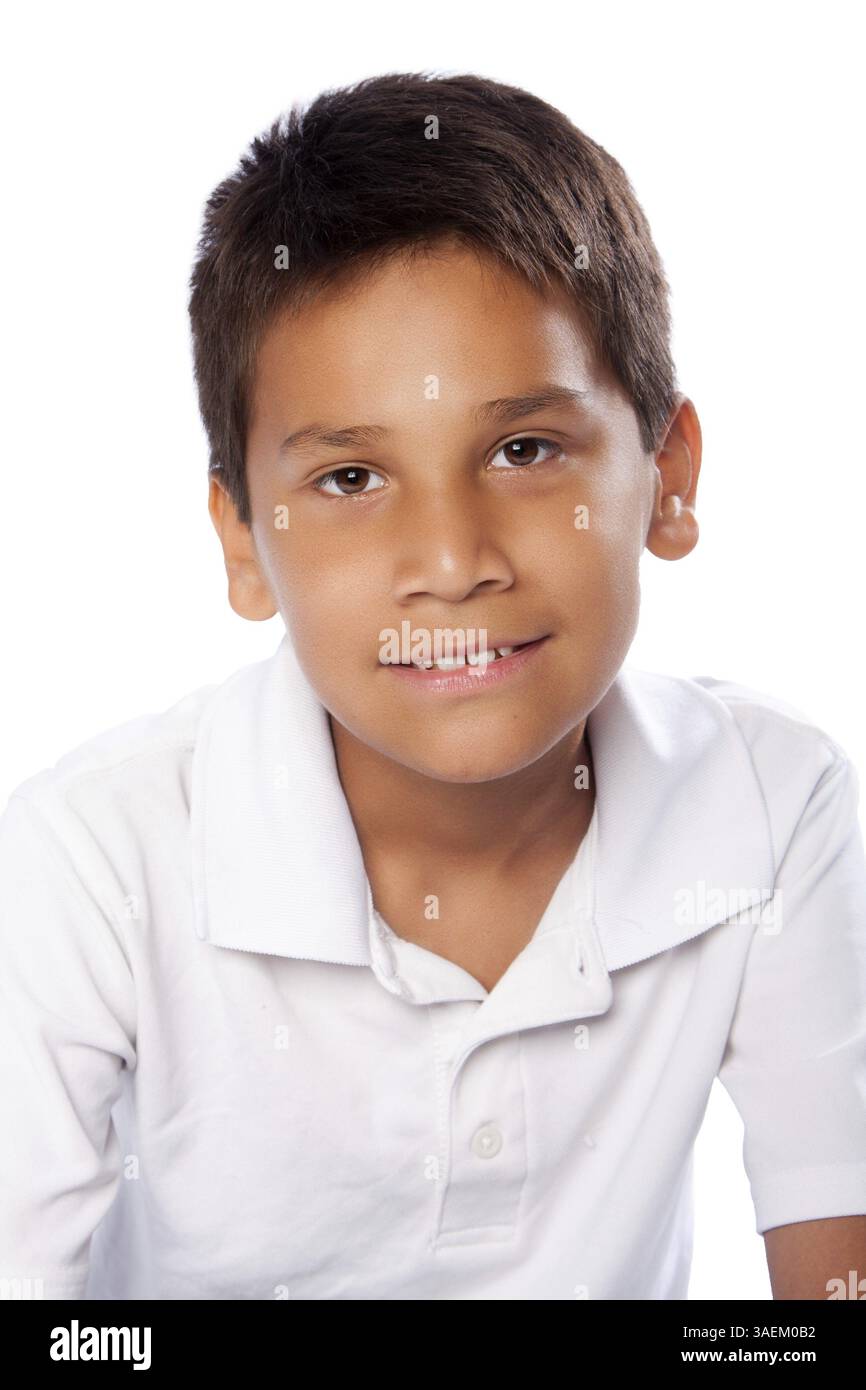 Portrait of happy handsome Latino Hispanic boy, isolated on white ...