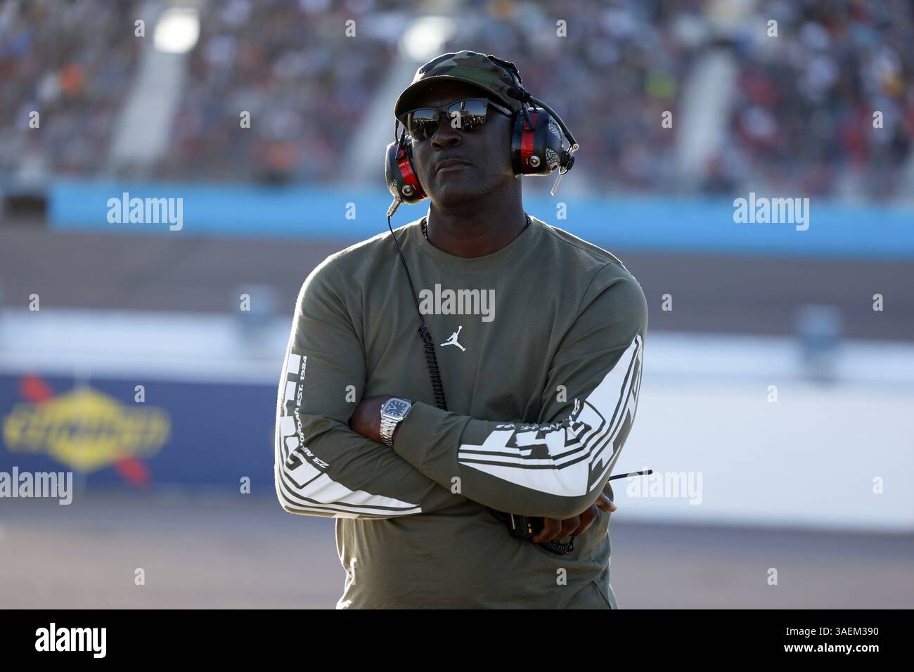NASCAR team owner, MICHAEL JORDAN, watches his teams practice during ...