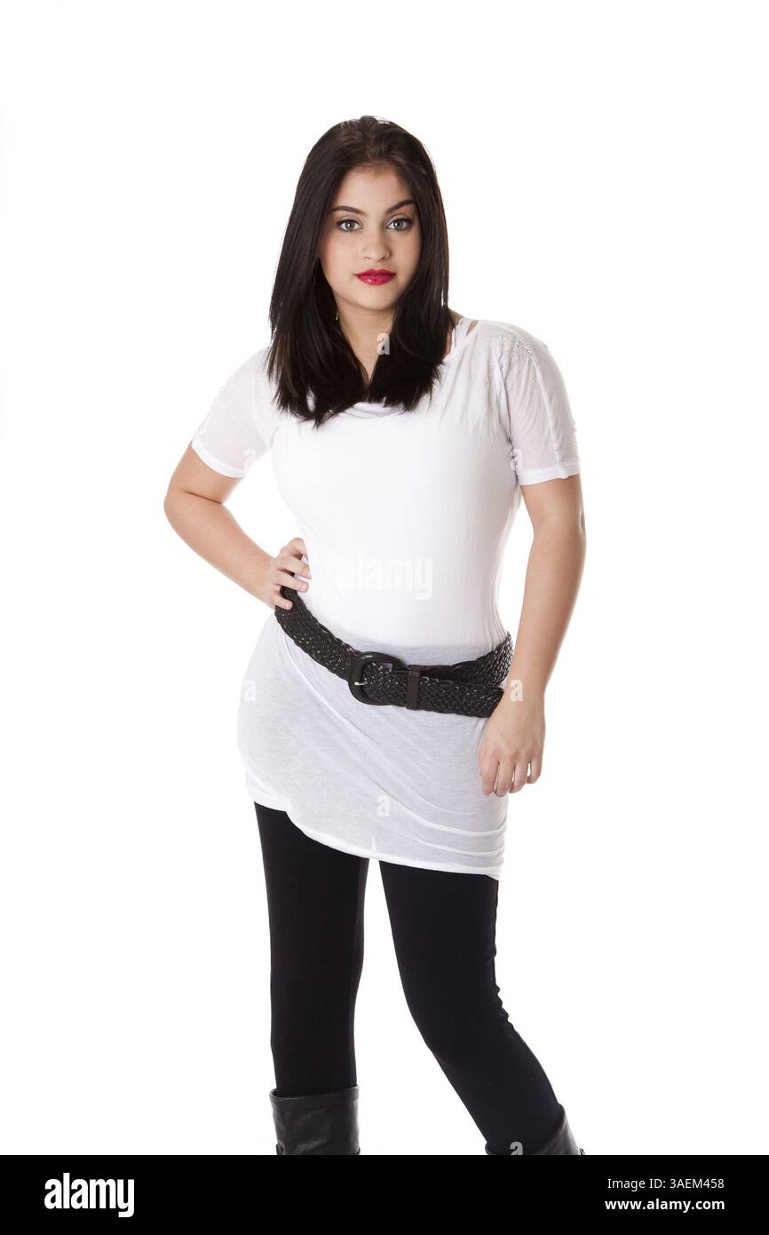 Beautiful brunette Caucasian Hispanic Latina woman with red lipstick ...