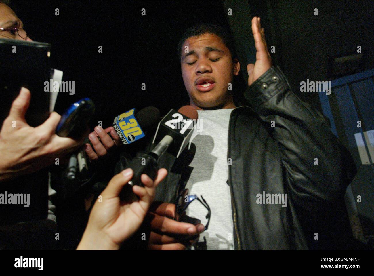 Mar 13, 2004; Fresno, CA, USA; SERAFINO WESSON (19) speaks to the media ...