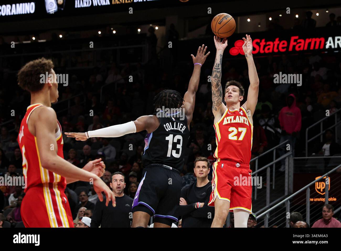 Atlanta Hawks guard Vit Krejci (27) attempts a 3-pointer against Utah ...