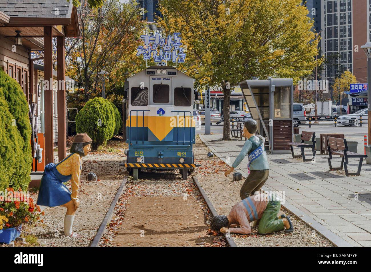 Gunsan, South Korea, November 3, 2020: Statues of children in various ...