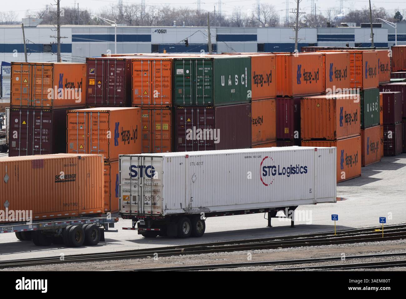 Shipping containers are stored at Bensenville intermodal terminal in ...