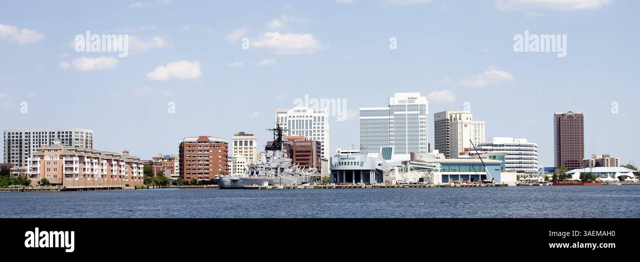 The skyline of Norfolk, Virginia on a nice summer day seen from Craford ...