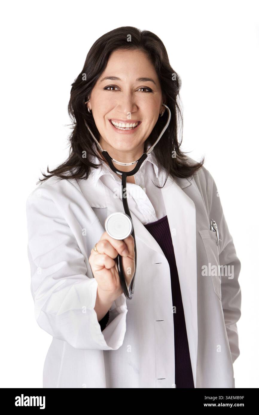 Beautiful attractive happy smiling female doctor physician nurse with ...