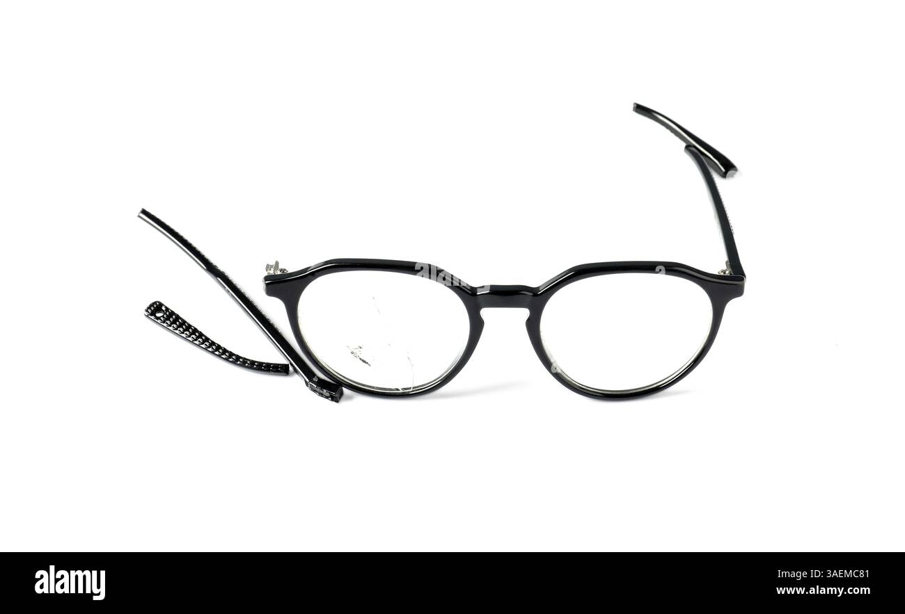 Eyeglasses with broken lens and temples isolated on white Stock Photo ...
