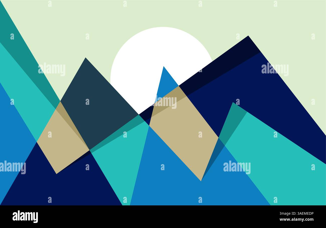 Abstract geometric mountain and moon background with triangles Stock ...