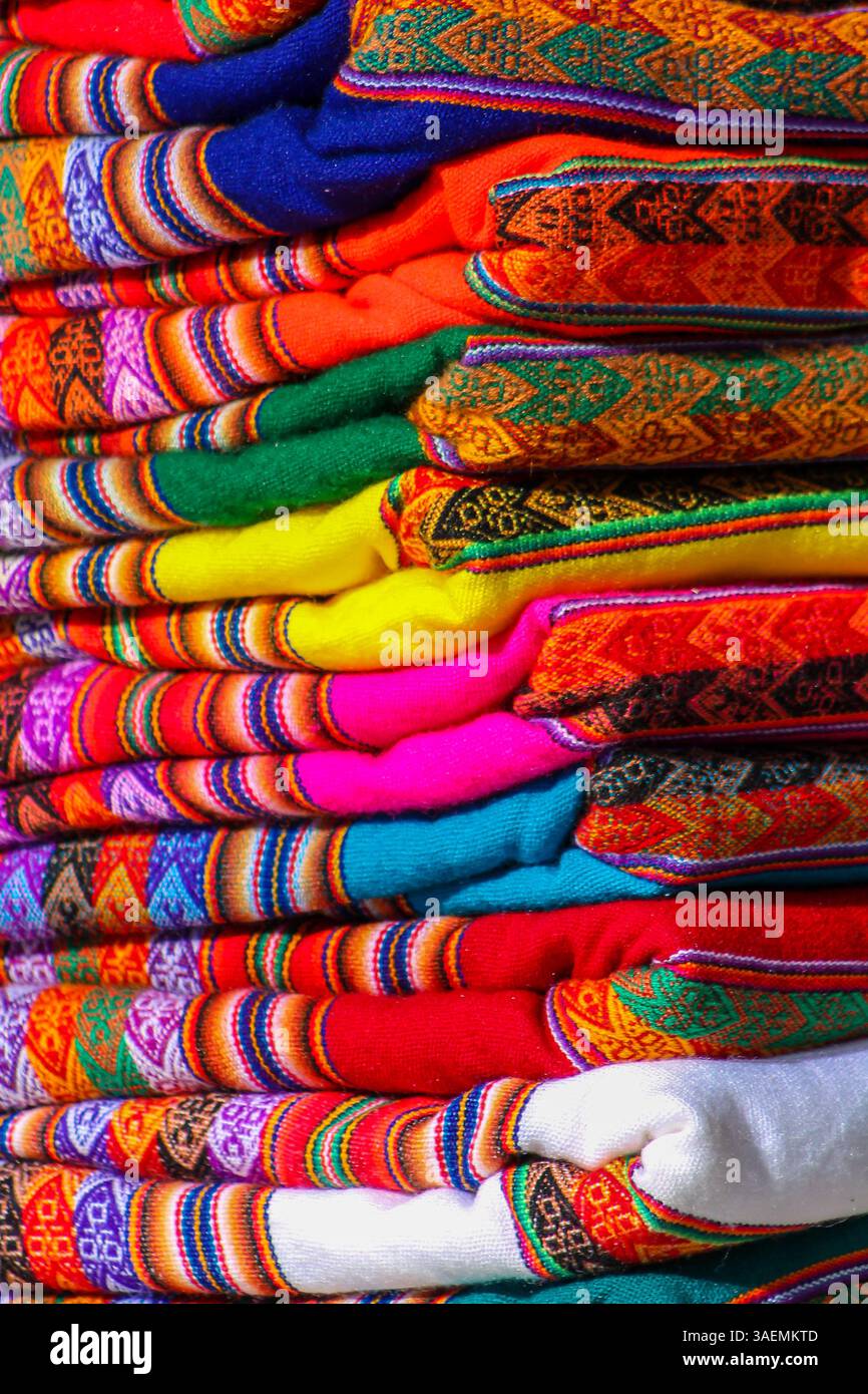 Peruvian traditional craft handmade dolls and textile. Colorful clothes ...