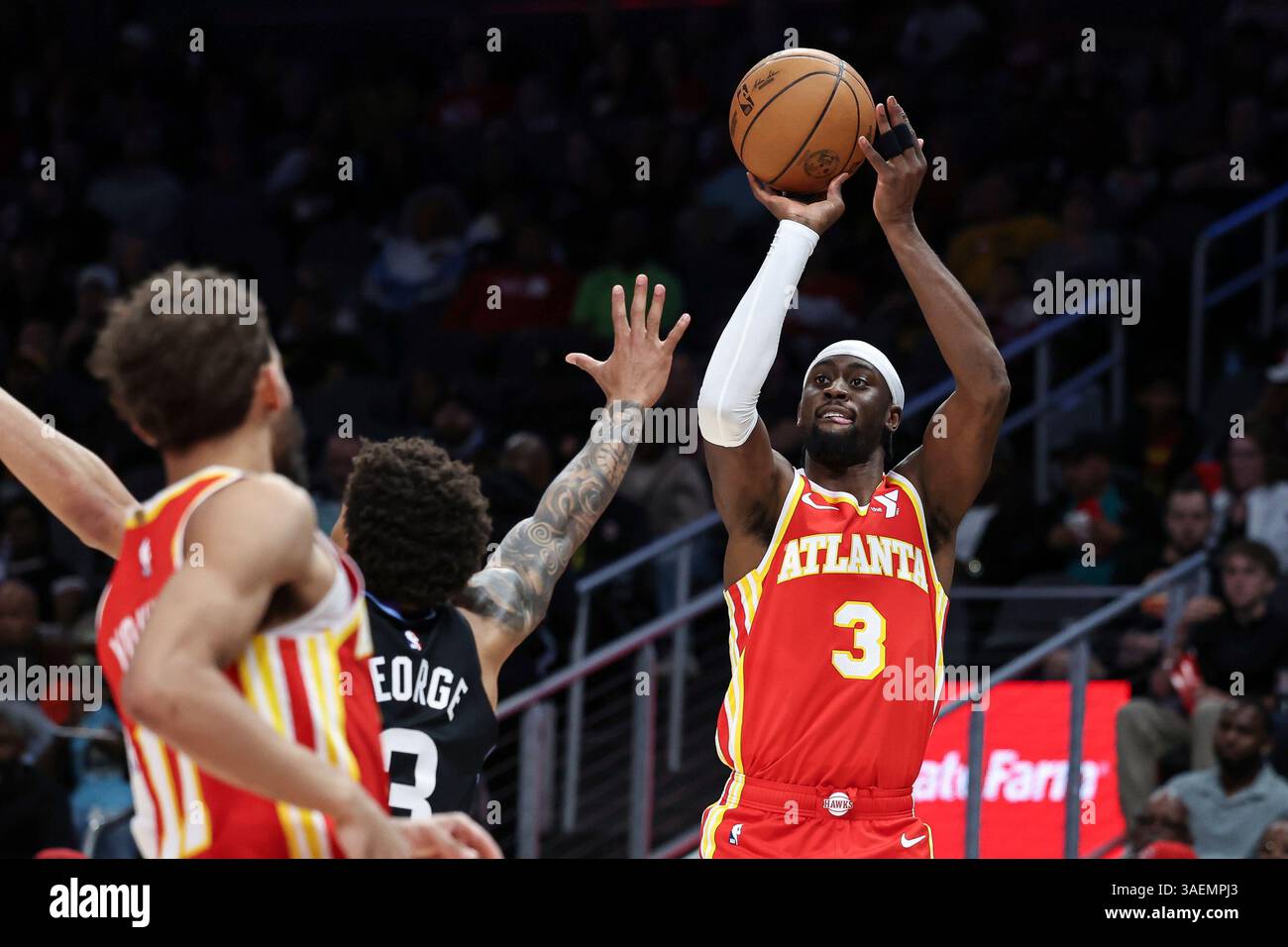 Atlanta Hawks guard Caris LeVert (3) attempts to shoot against Utah ...