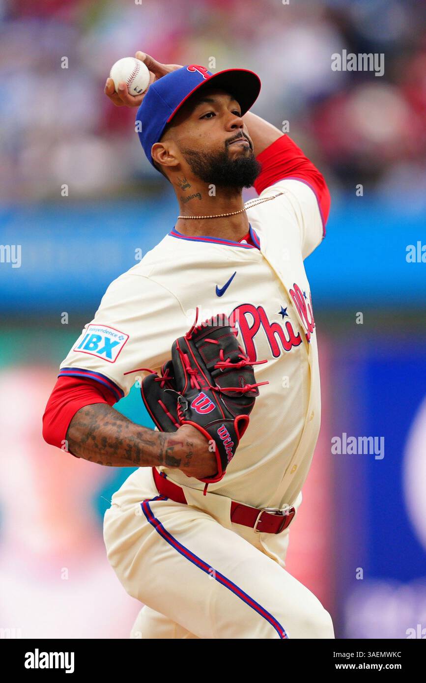 Philadelphia Phillies pitcher Cristopher Sánchez in action during a ...
