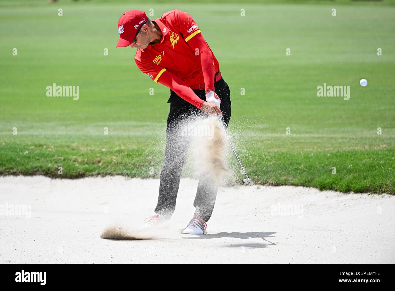Sergio Garcia, Captain of the Fireballs GC hits a shot from the bunker ...