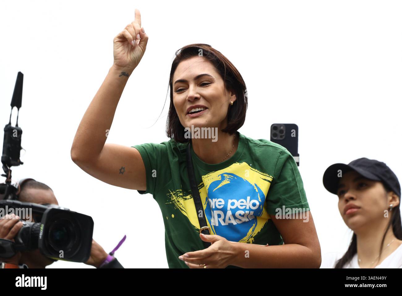 Former First Lady Michelle Bolsonaro (PL) during the pro-amnesty rally ...