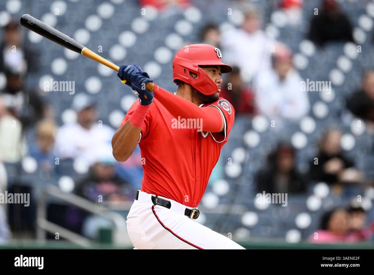Washington Nationals' James Wood in action during a baseball game against the Arizona ...