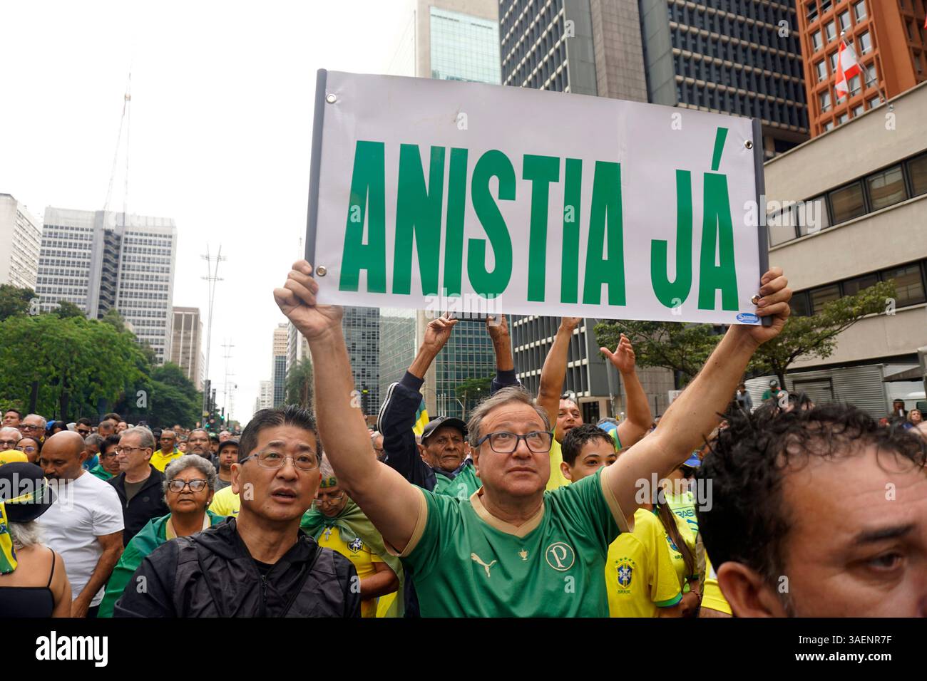 Supporters of Brazil's former President Jair Bolsonaro attend a rally at Paulista Avenue in Sao ...