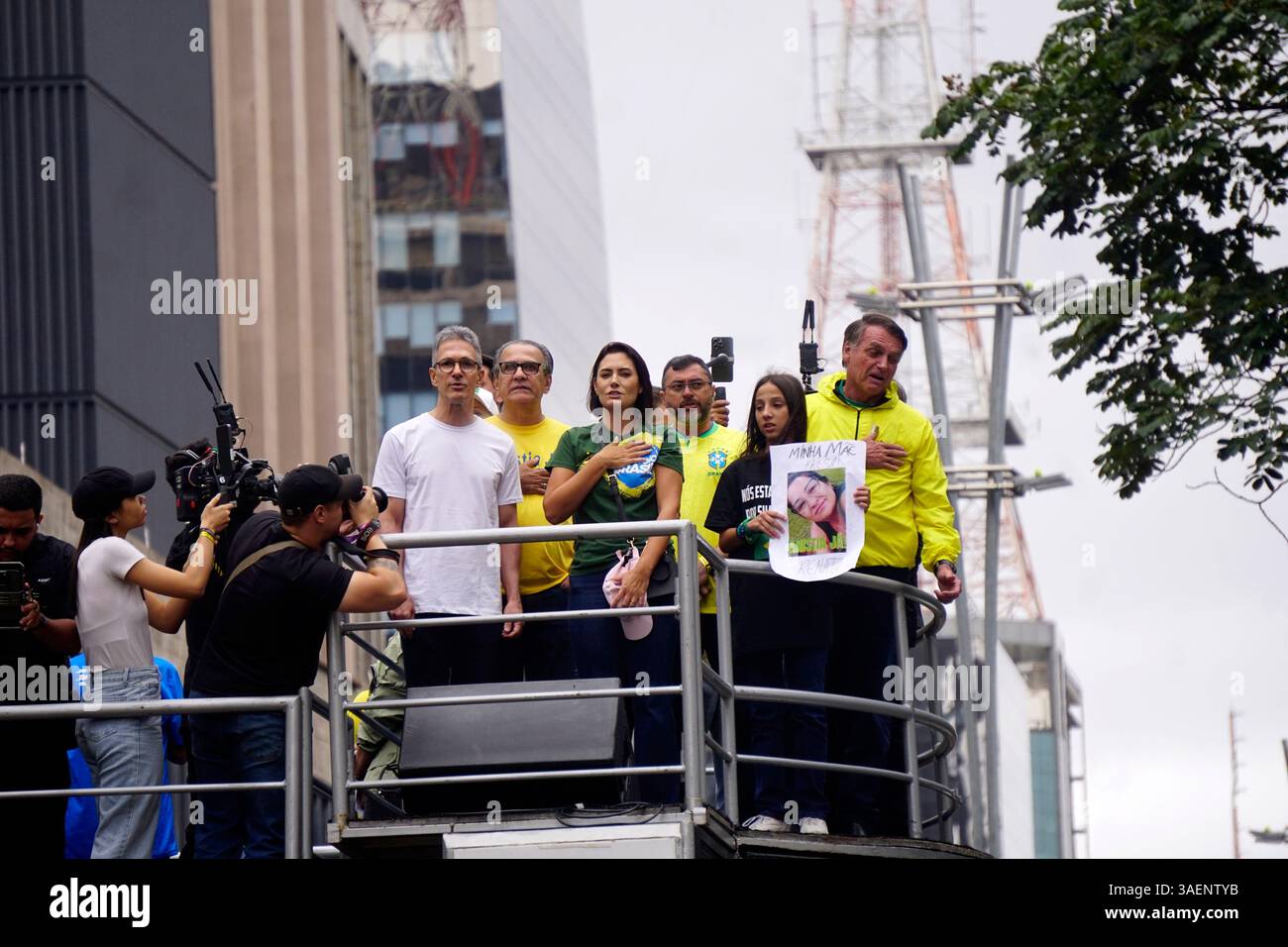 Supporters of Brazil's former President Jair Bolsonaro attend a rally at Paulista Avenue in Sao ...