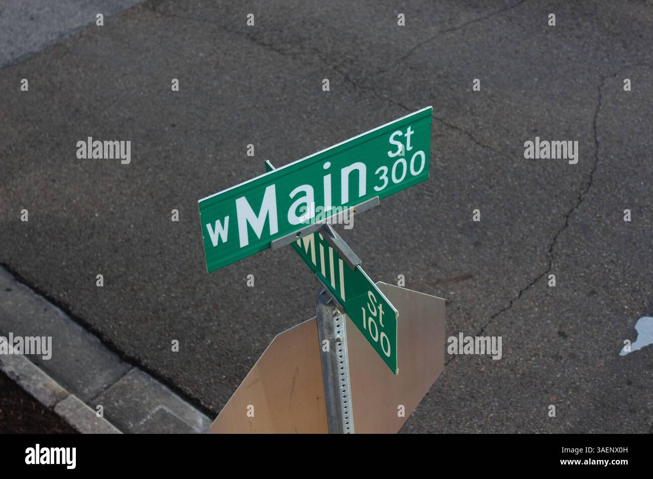 Historic downtown scene with weathered brick buildings, classic street ...