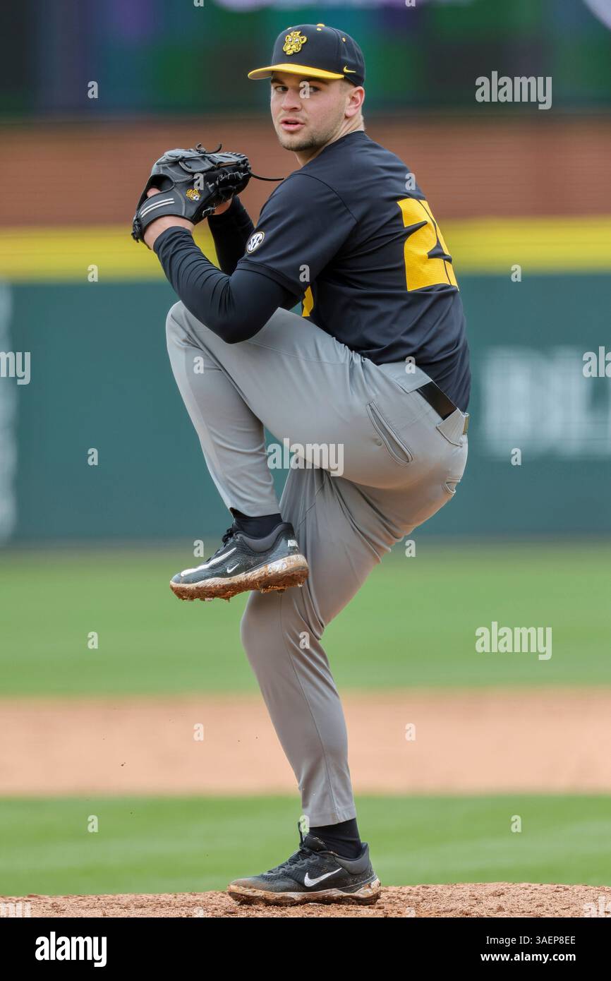 April 6, 2025: Tigers pitcher Brock Lucas (25) begins his wind up on ...