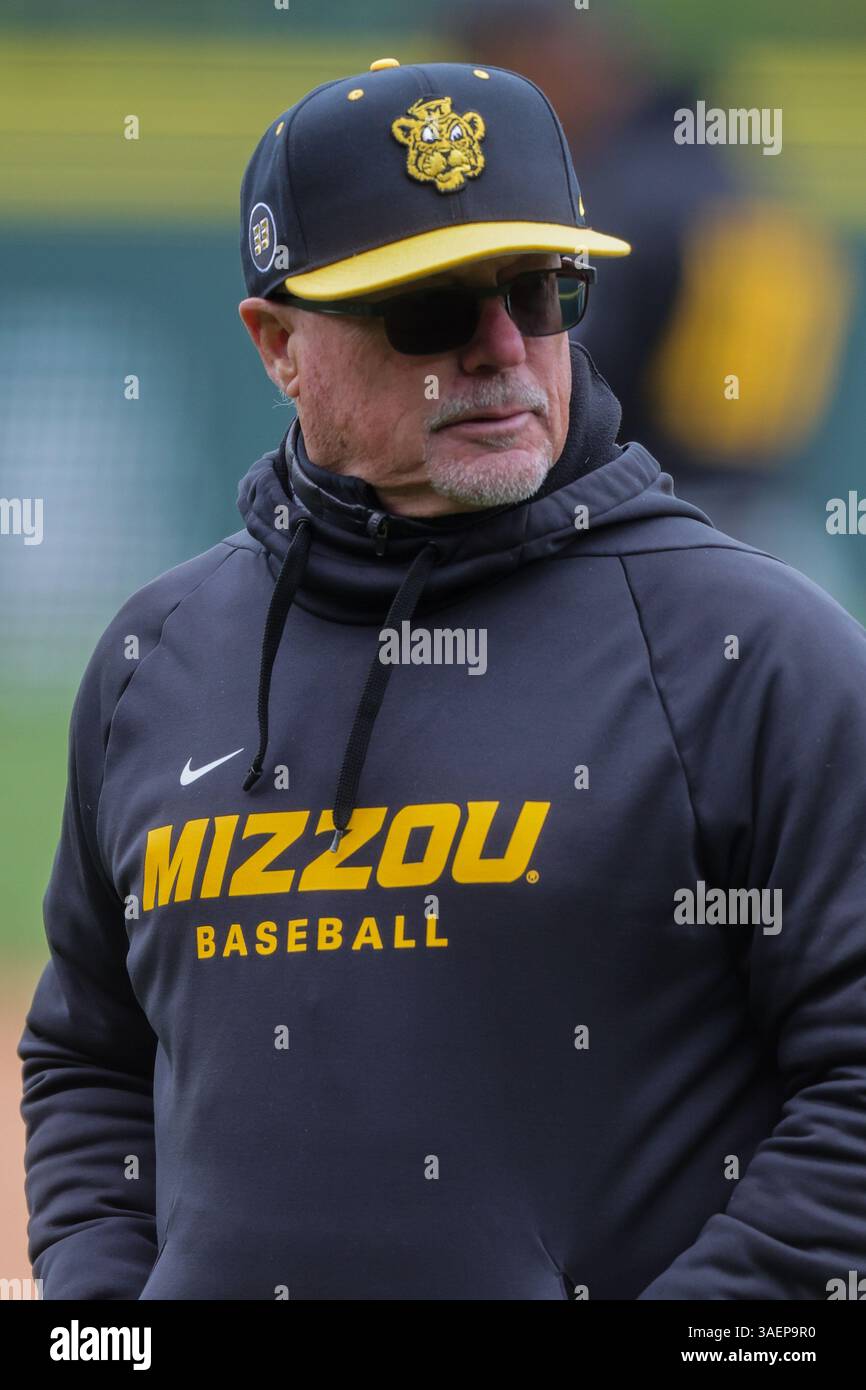 April 6, 2025: Missouri pitching coach Tim Jamieson glances back ...