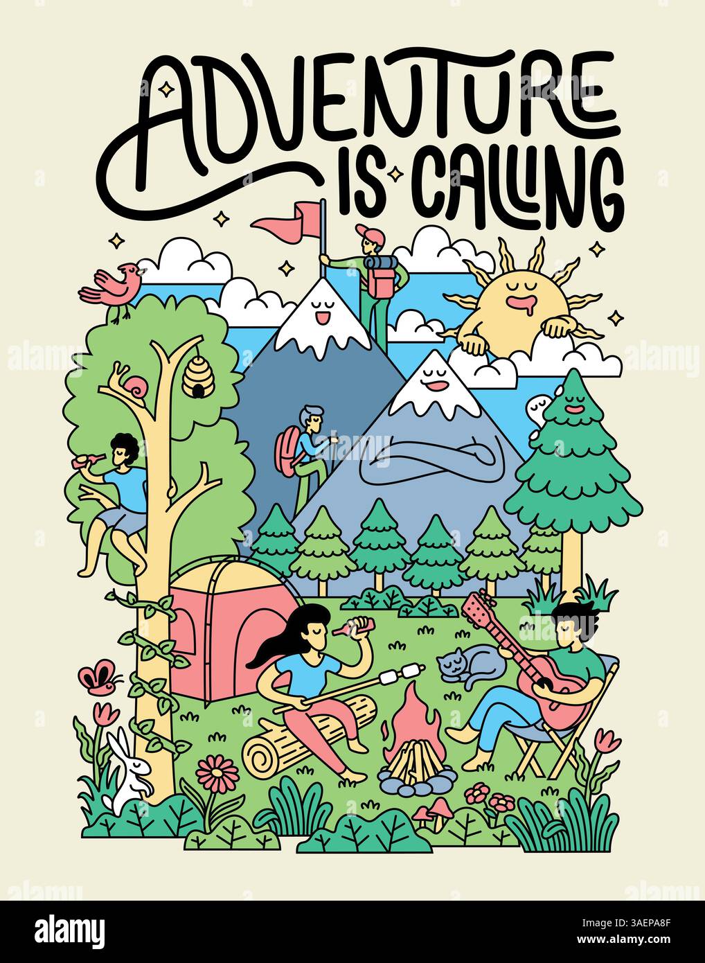 adventure is calling cute vector illustration Stock Photo - Alamy